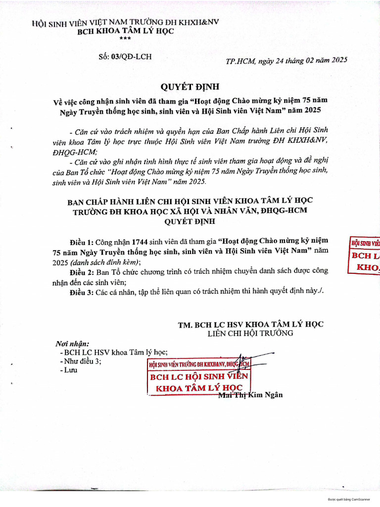 [TLH] Số 03QĐ-LCH | PDF