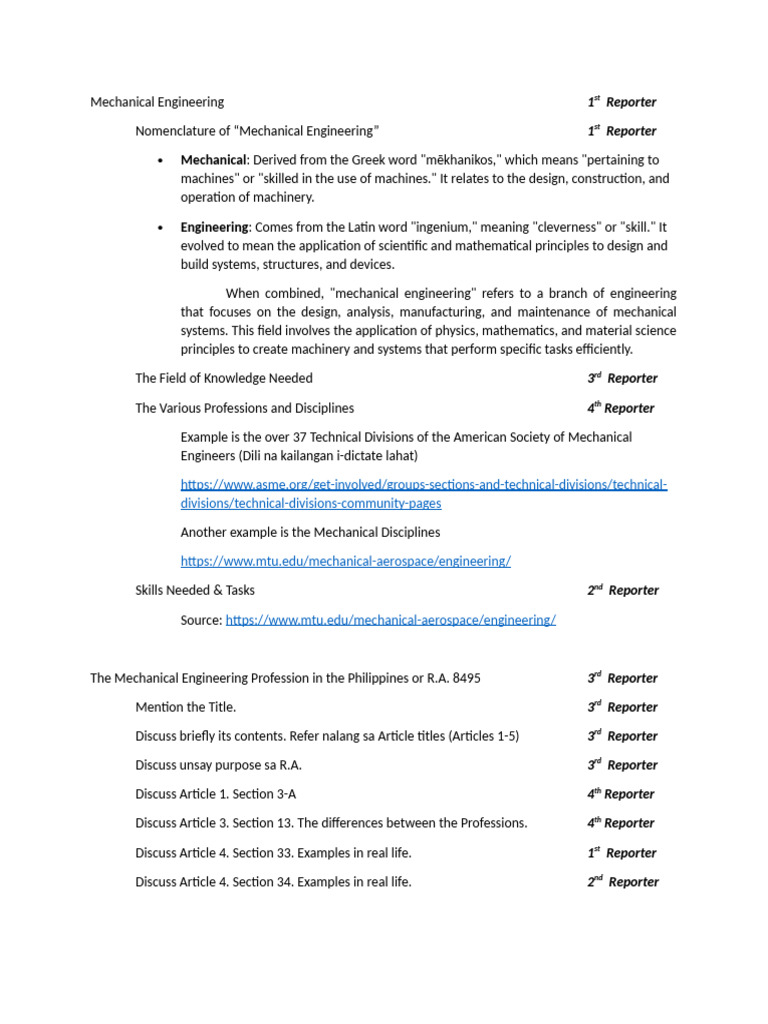Mechanical Engineering Report Notes | PDF | Engineering | Mechanical ...