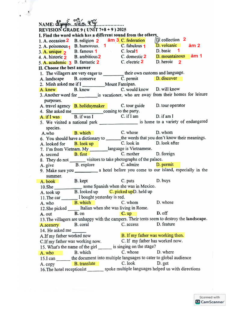 REVIEW Unit 7-9 | PDF