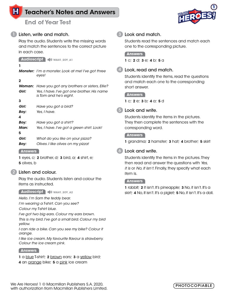 End of Year Test for Young Learners | PDF