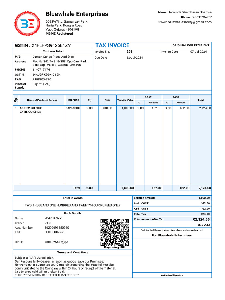 Invoice - 205 Daman Ganga Pipes and Steel Ansuyaben Gopalbhai ...