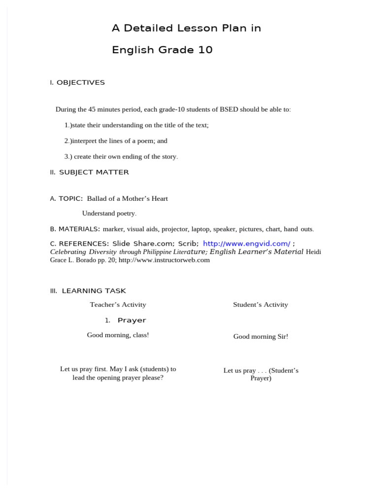 Detailed Lesson Plan Poetry | PDF