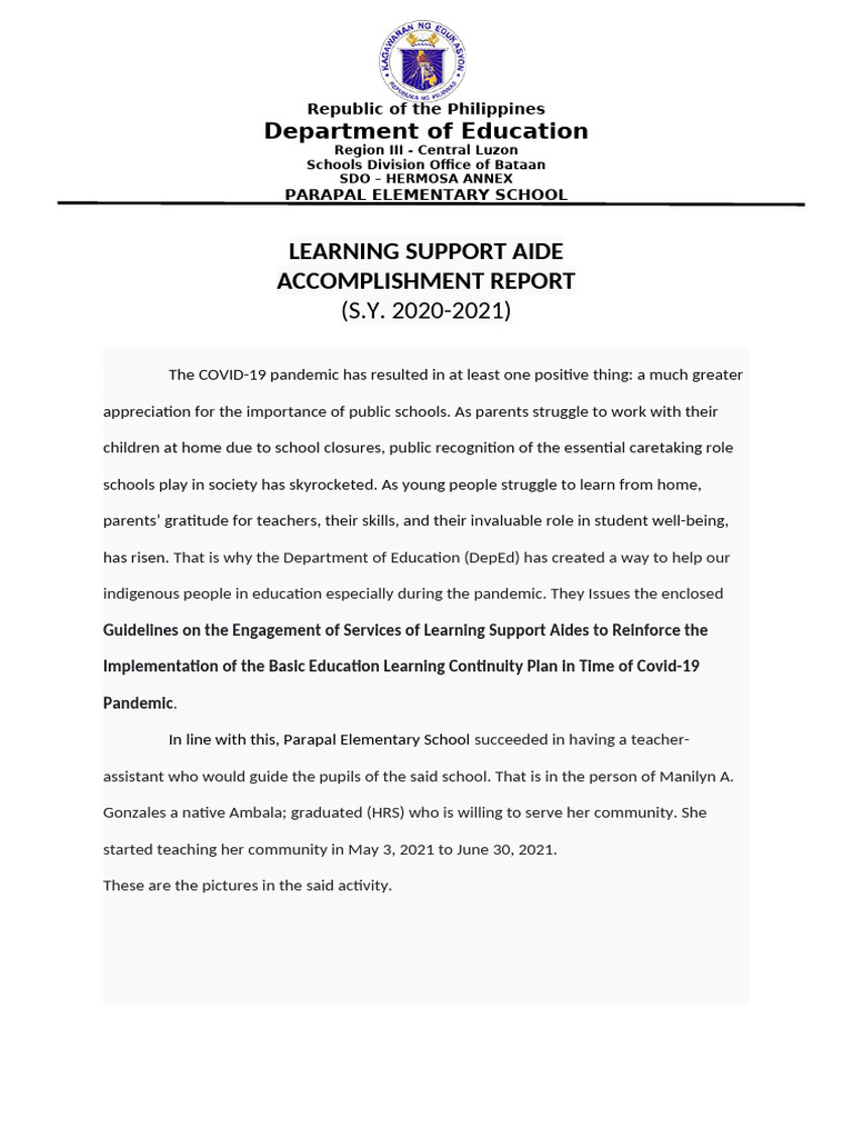 Accomlishment Report LSA 2020 | PDF | Education Theory | Pedagogy