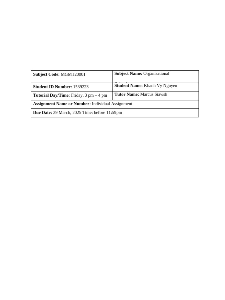 OB Individual Assignment | PDF | Employment | Labour Economics