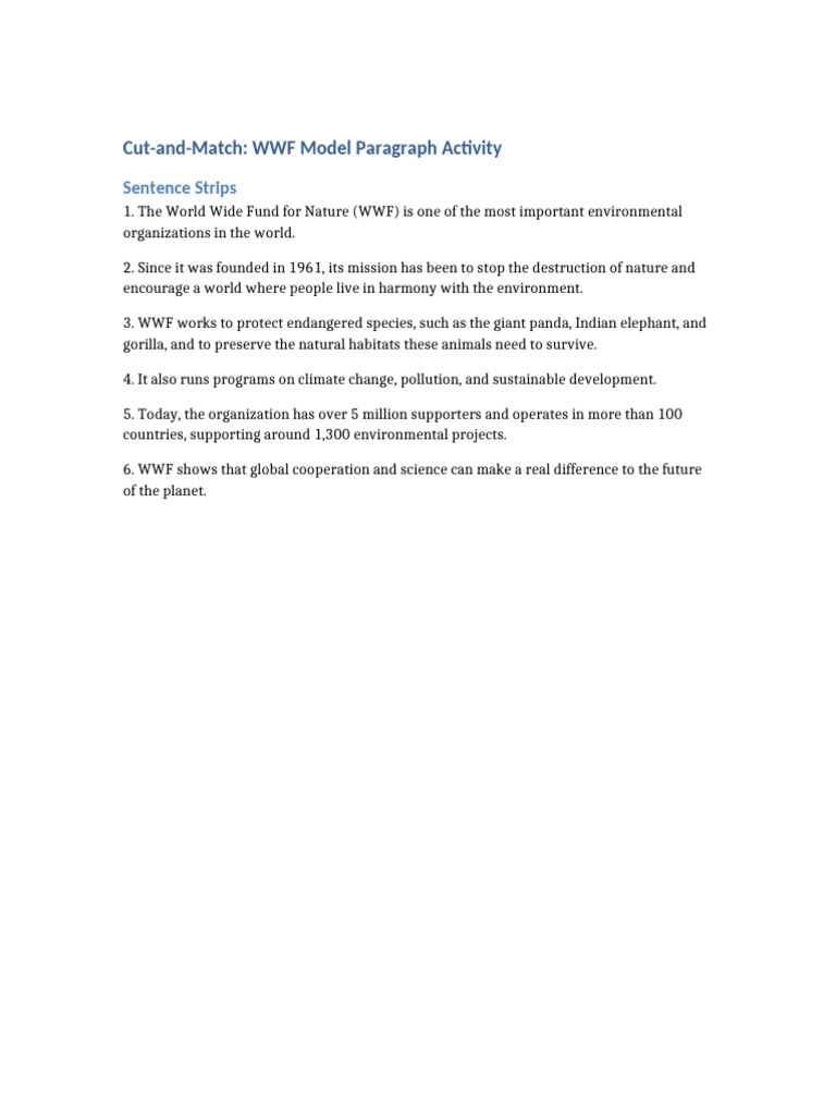 WWF Cut and Match Activity | PDF