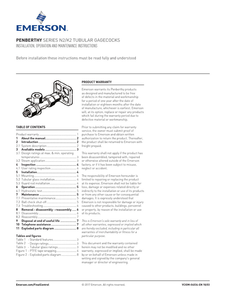 Penberthy Gagecock Installation Manual | PDF | Pressure | Glasses