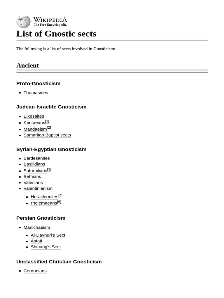(2025 apr.3) List of Gnostic sects [Wikipedia] | PDF | Gnosticism ...
