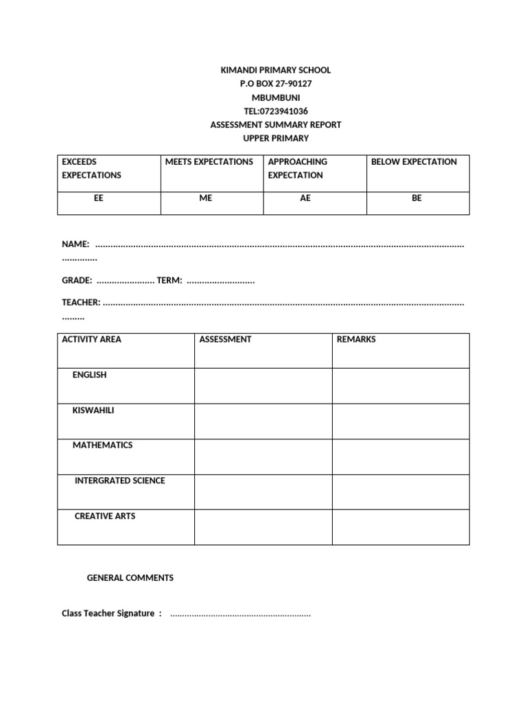Upper Primary Assessment Report | PDF
