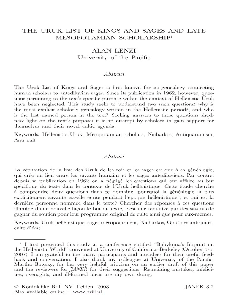 The Uruk List of Kings and Sages and Lat | PDF | Mesopotamia