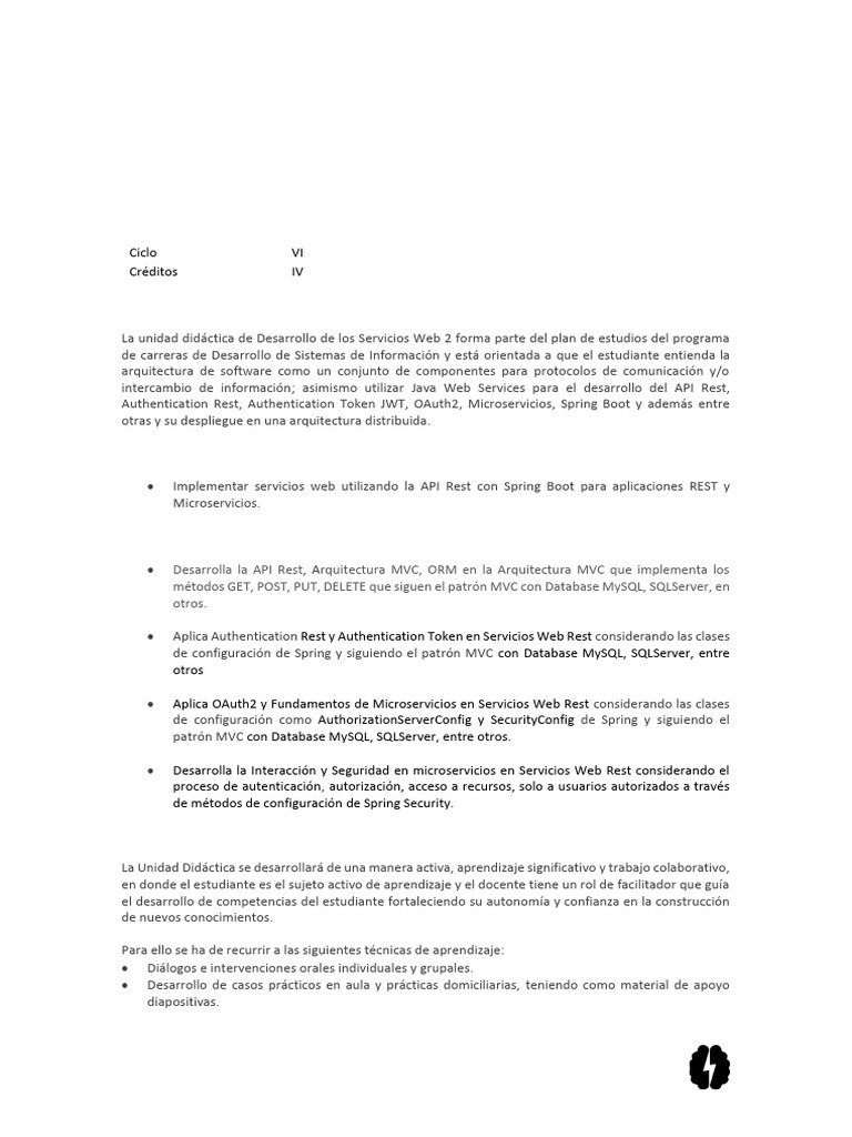 Silabo Desarrollo de Servicios Web 2 | PDF | Modelo – Vista – Controlador | Servidor SQL de ...