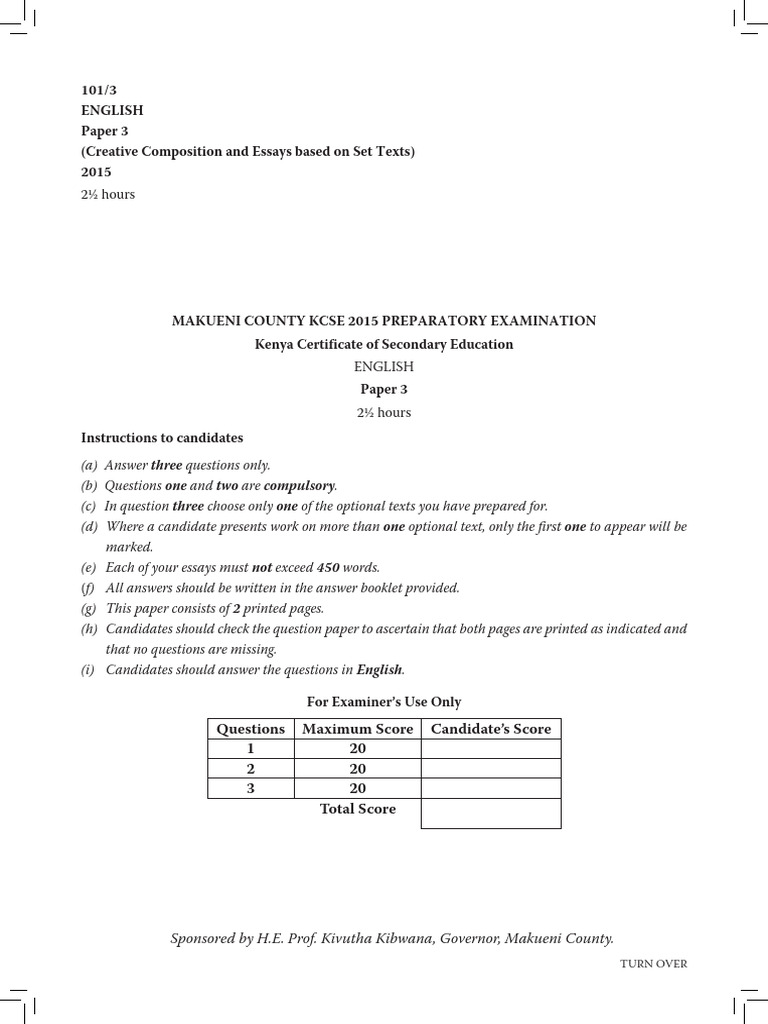English Paper 3 Exam Overview 2015 | PDF