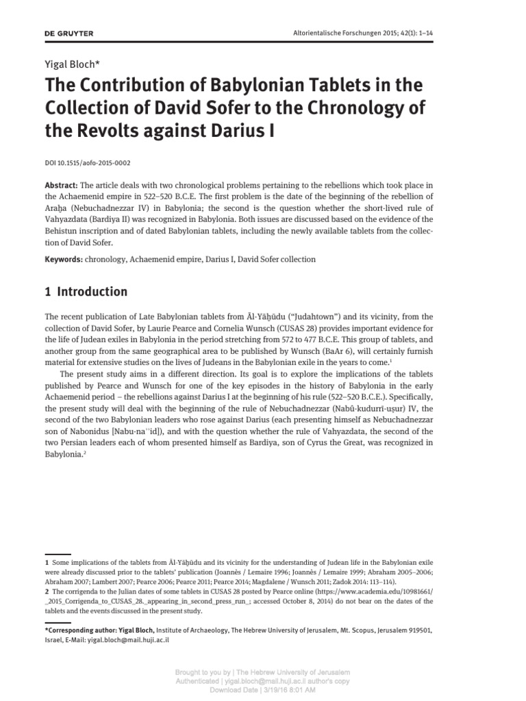 Babylonian Tablets and Darius I's Revolts | PDF | Ancient Persia ...