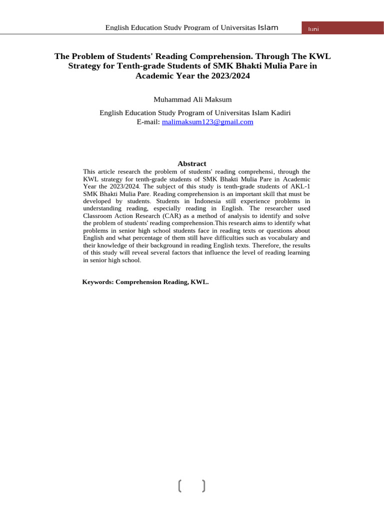 The Problem of Students' Reading Comprehension | PDF