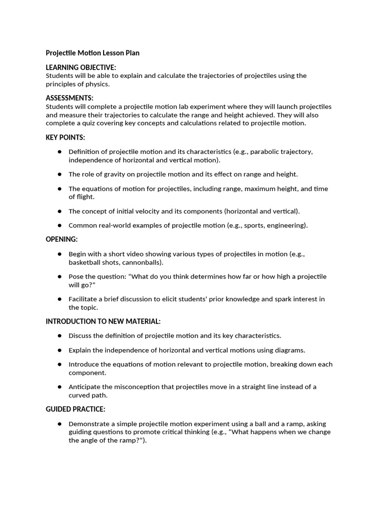 Projectile Motion Lesson Plan | PDF | Projectiles | Trajectory