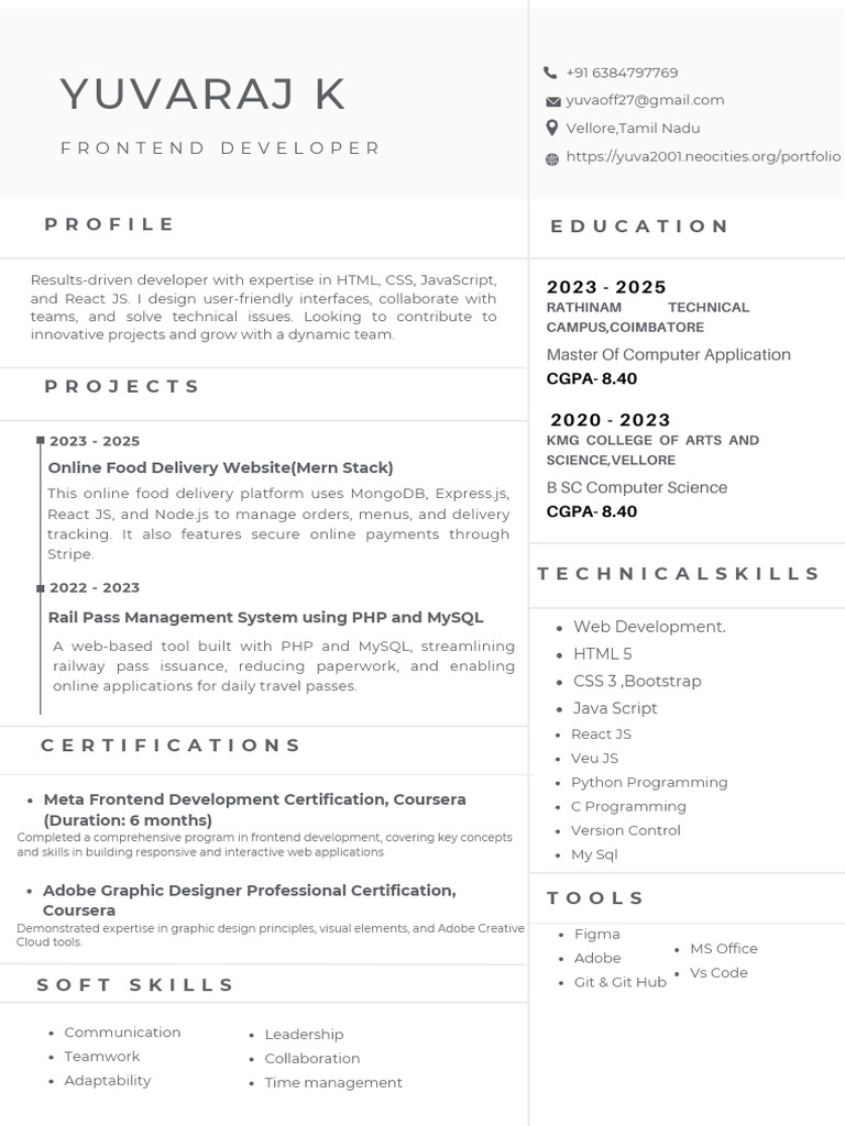 Yuvaraj-Frontend Developer | PDF | Java Script | Web Application