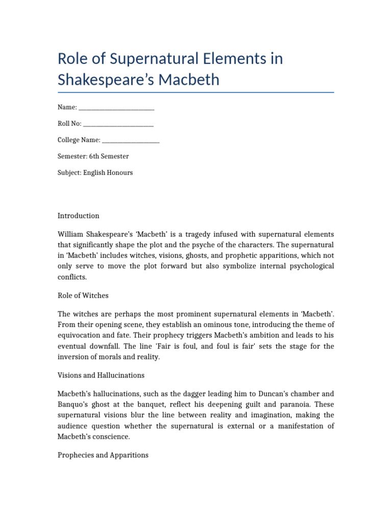 Macbeth Supernatural Project | PDF