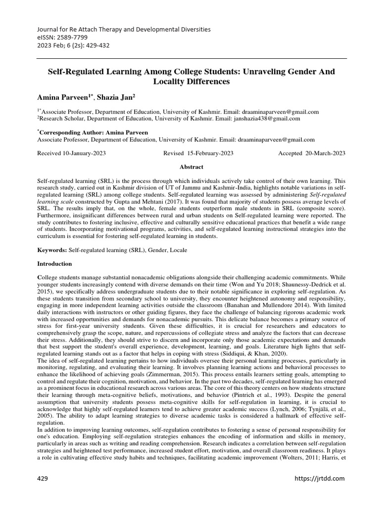 Gender and Locale in Self-Regulated Learning | PDF | Psychological ...