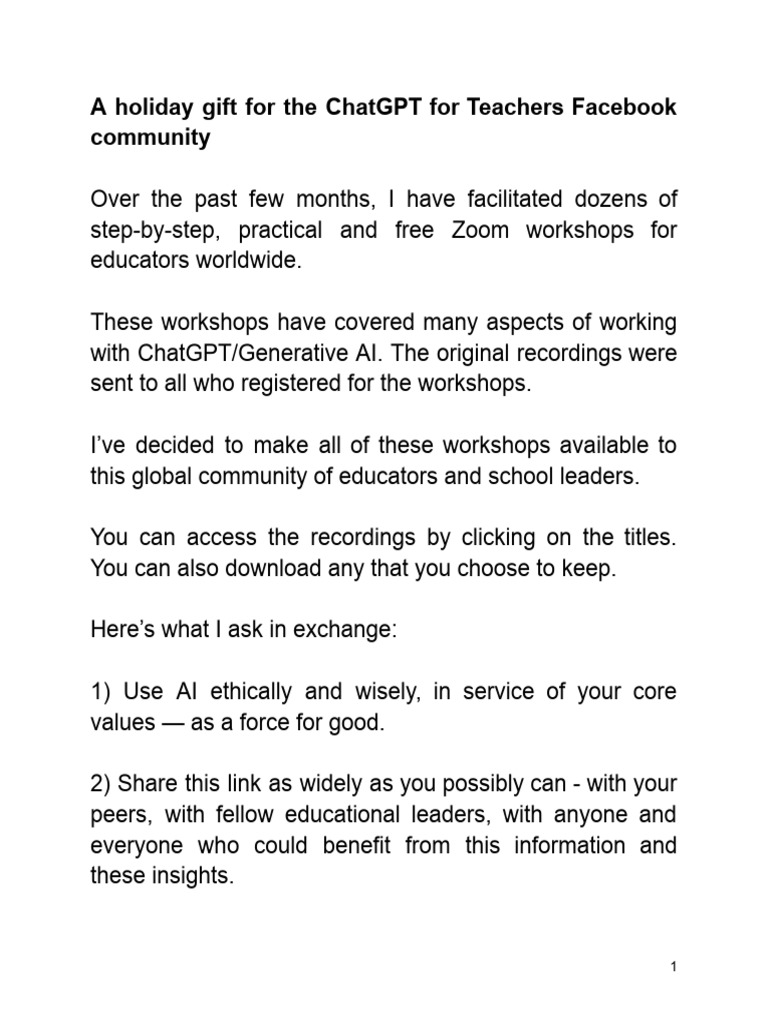 Free ChatGPT Workshops for Educators | PDF | Middle Schools ...