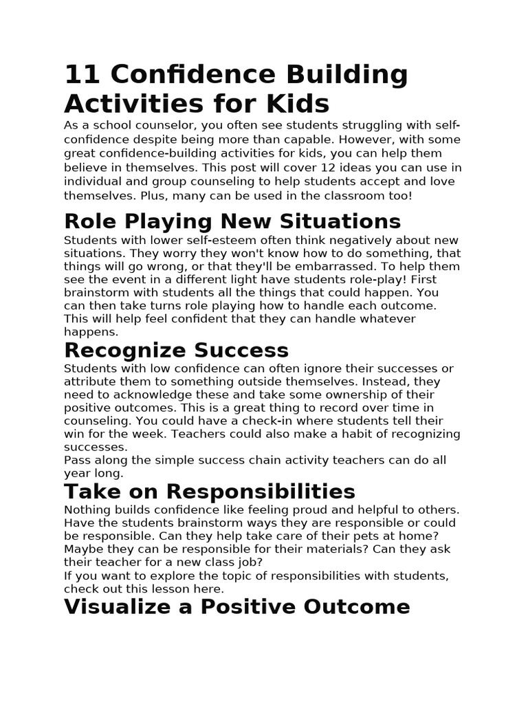 11 Confidence Building Activities For Kids | PDF | Self Esteem | Psychology