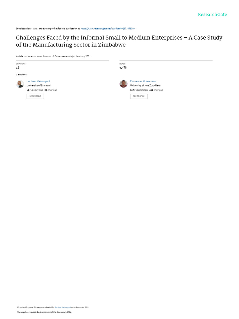 Challenges for SMEs in Zimbabwe's Manufacturing | PDF | Small And ...