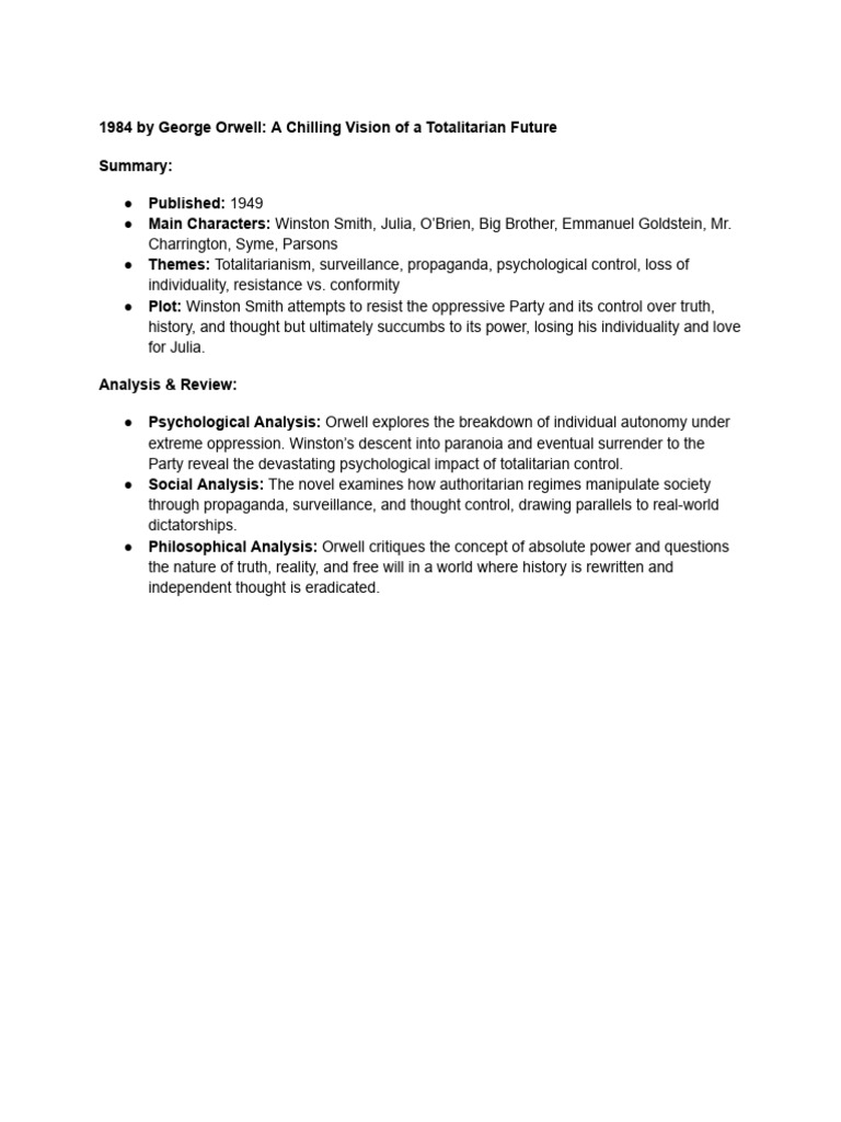 Analysis of Orwell's 1984 Themes | PDF