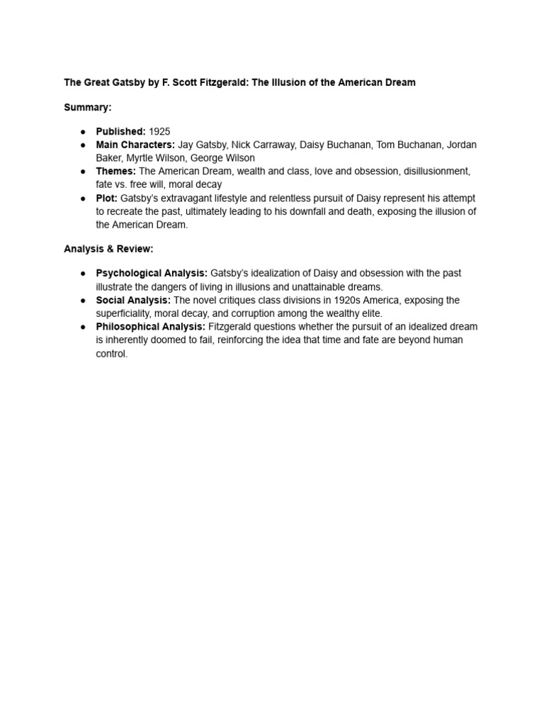 The Great Gatsby Analysis | PDF