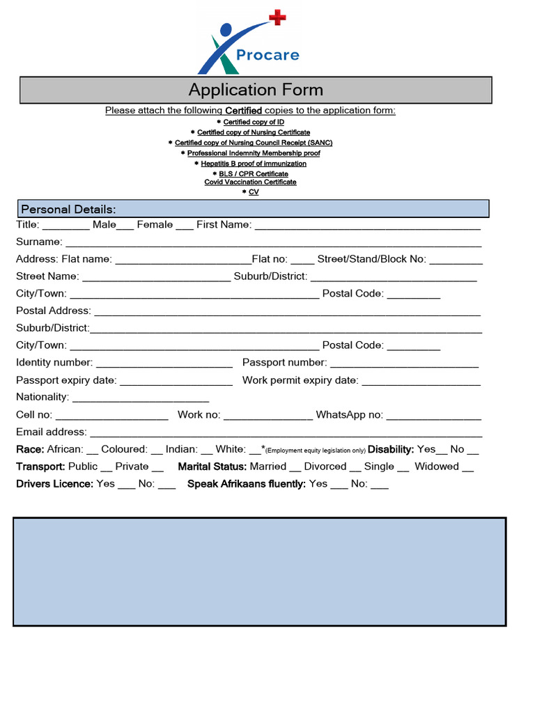 Procare Employment Application Form | PDF | Employment | Indemnity