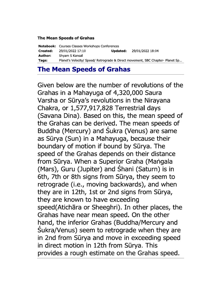 The Mean Speed of Grahas | PDF