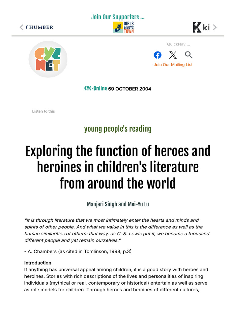 Exploring the function of heroes and heroines in children's lite | PDF ...
