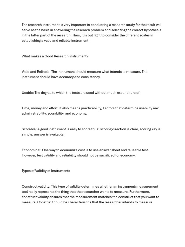 Essentials of a Valid Research Instrument | PDF | Validity (Statistics ...