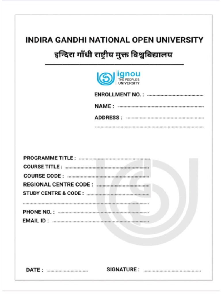 Ignou Front Page | PDF