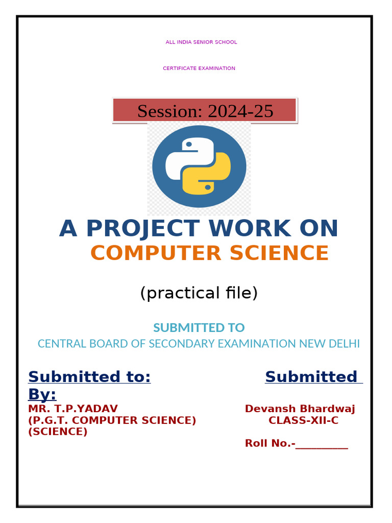 Computer Science Project for CBSE XII | PDF