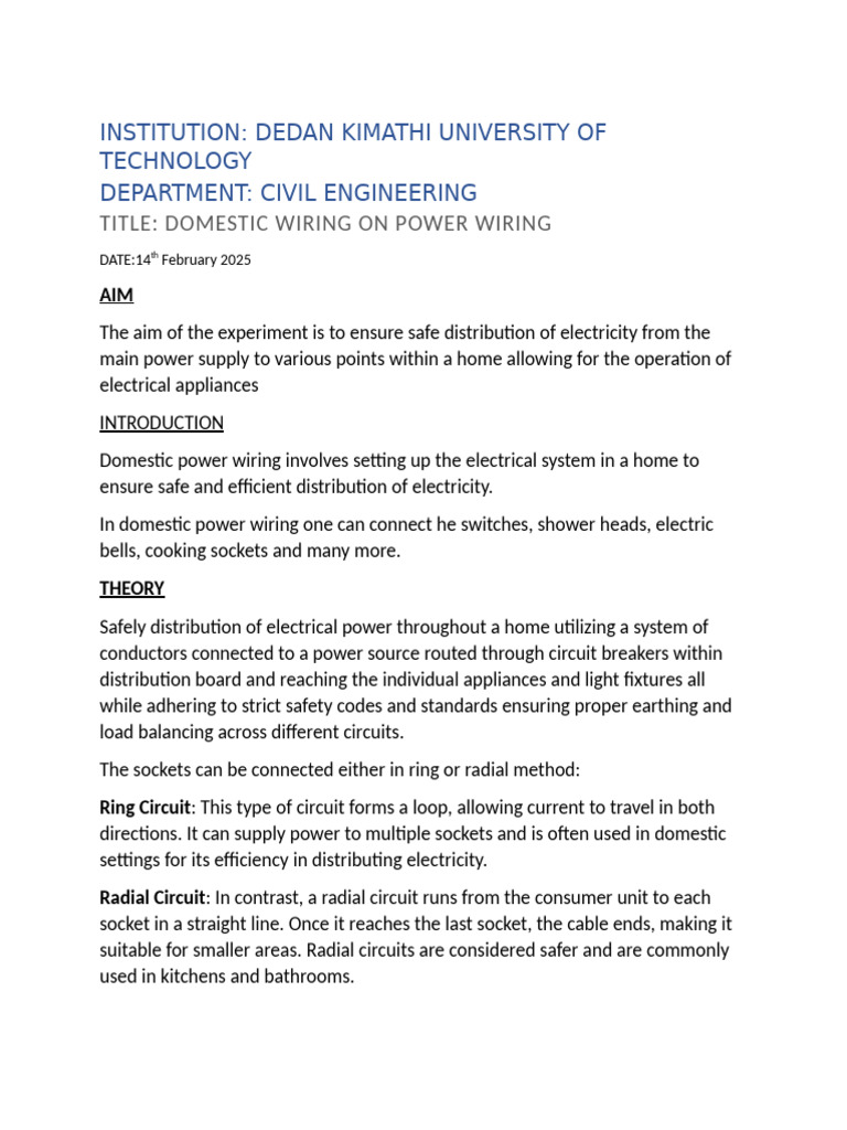 Final Report On Power Wiring | PDF | Electrical Connector | Electrical ...