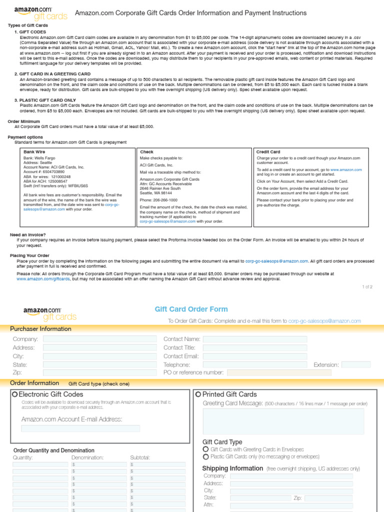 Amazon GiftCard Corp PA OrderForm CC. V188148233 | PDF | Credit Card | Email Address