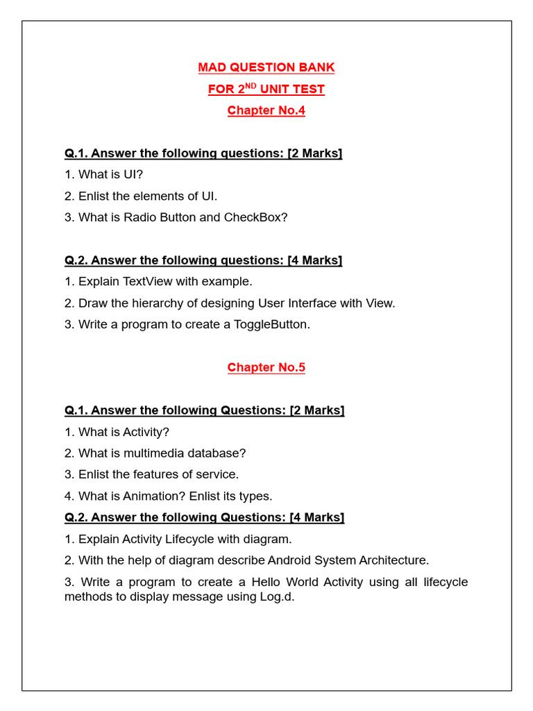 MAD Question Bank For 2nd UT | PDF