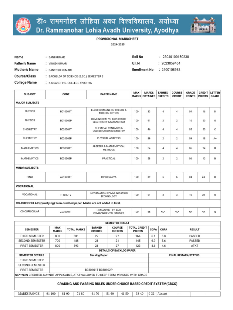 Dr. Rammanohar Lohia Avadh University,Ayodhya (4) | PDF | Course Credit ...