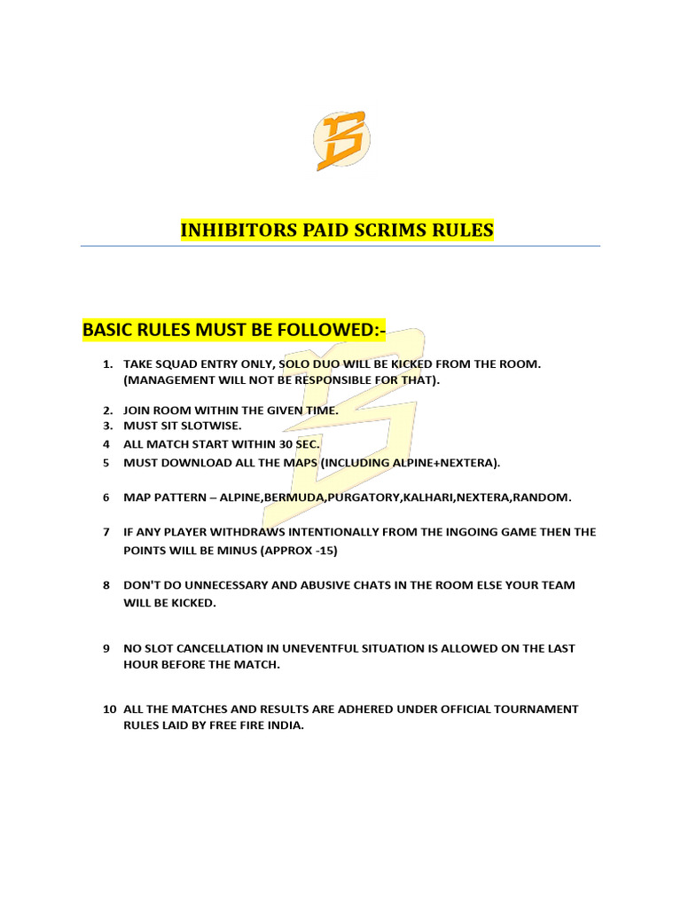 Inhibitors Paid Scrims Rules (1) - 1 | PDF