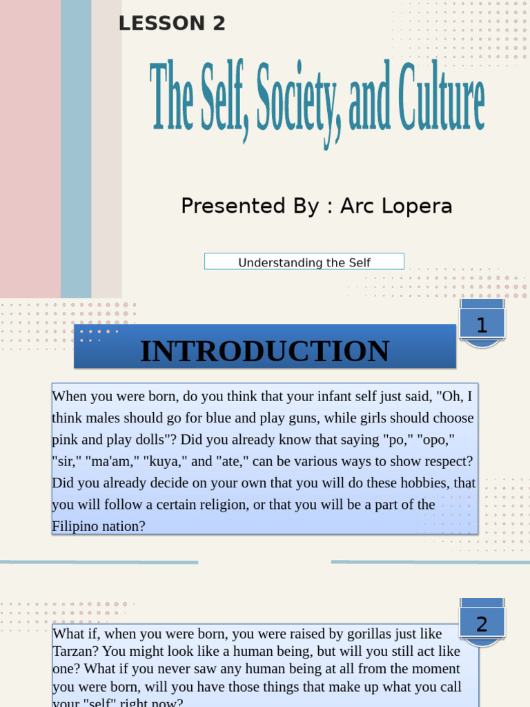 Self, Society, and Culture Explained | PDF | Socialization | Society