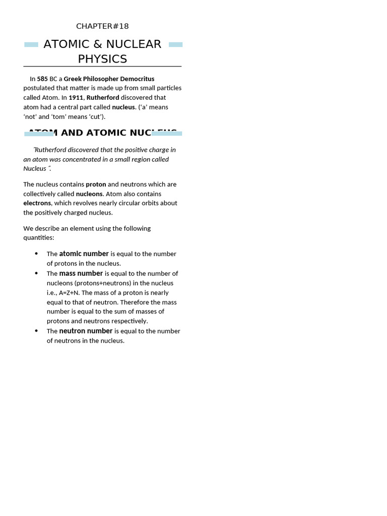 Atomic & Nuclear Physics | PDF