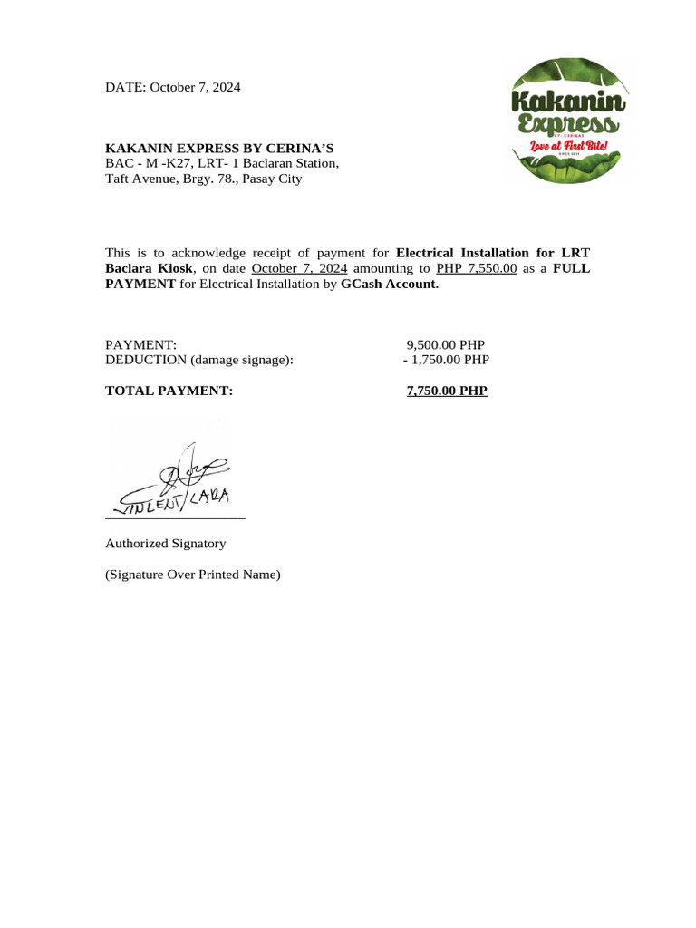 Acknowledgement Letter Sir Vincent | PDF