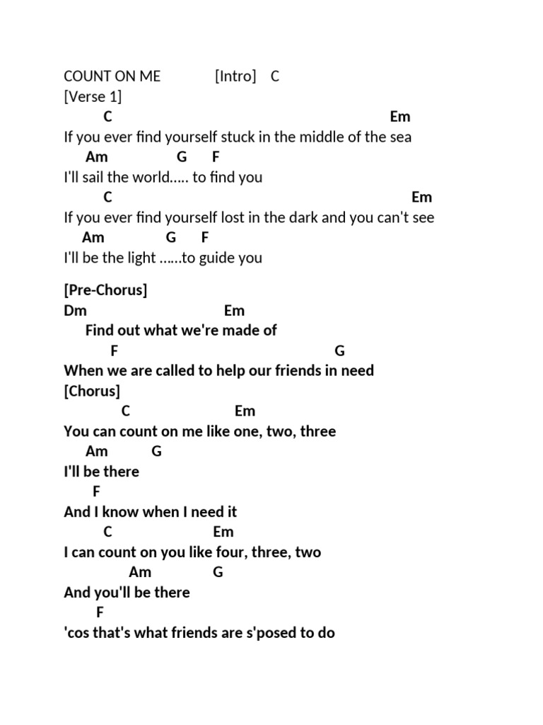 Count on Me Lyrics and Chords | PDF
