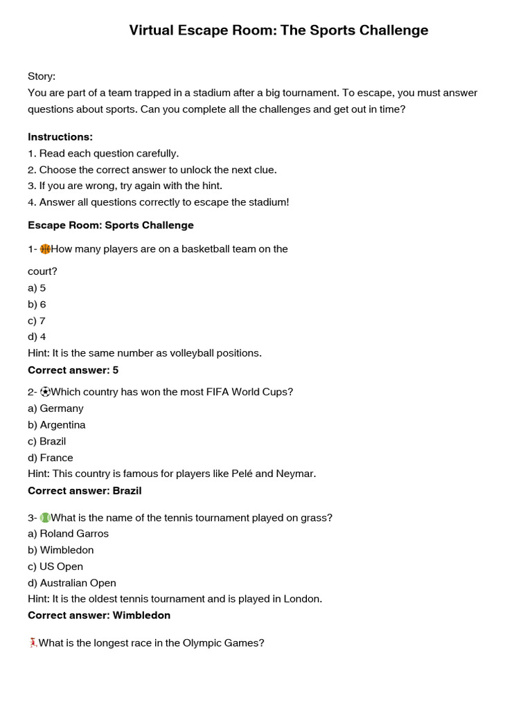 Sports Escape Room.pdf | PDF