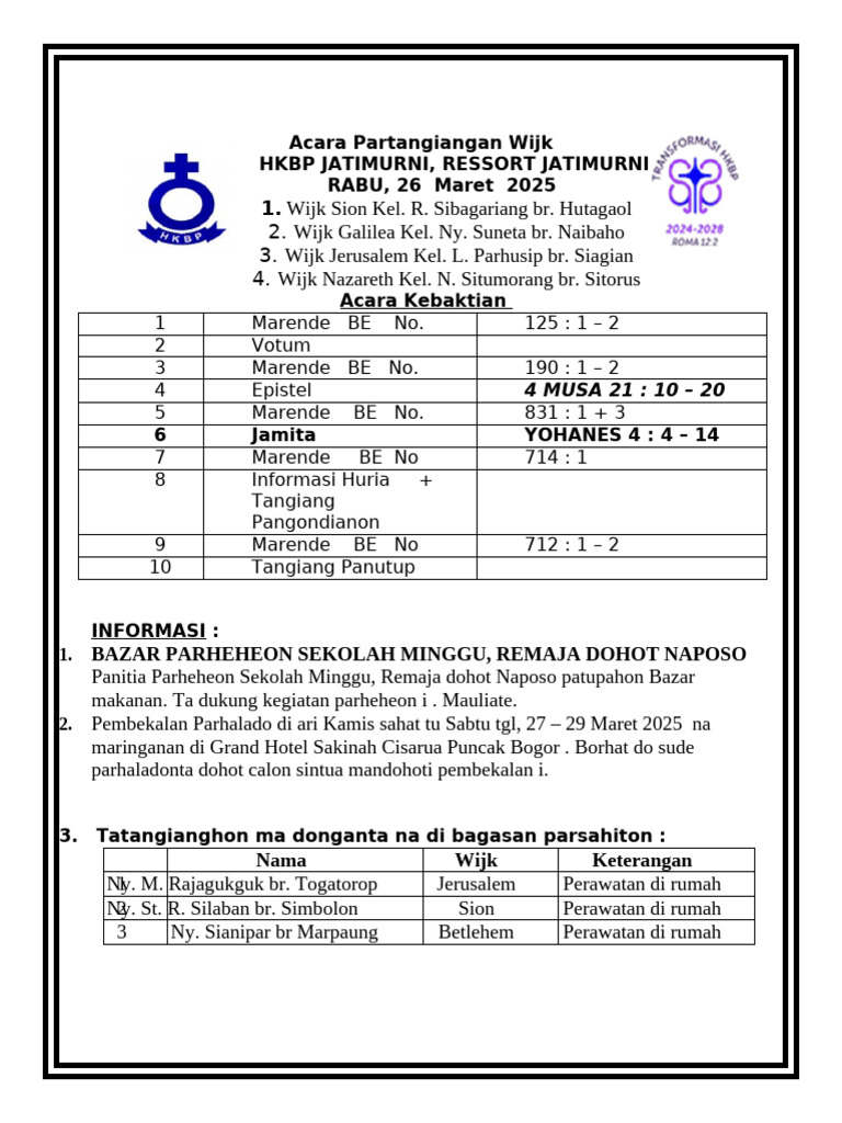 Acara Partangiangan Wijk GSG | PDF