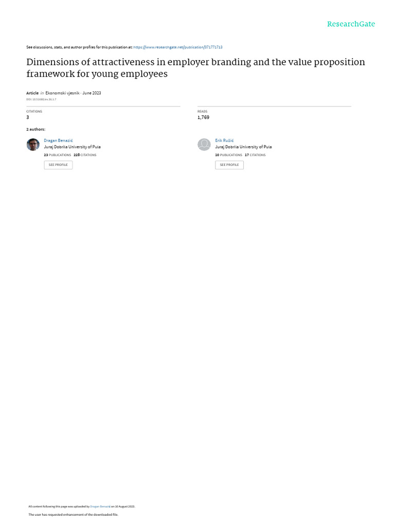 PP3. 2022. Ružić, E. Et Al. Dimensions of Attractiveness in Employer Branding and The Value ...