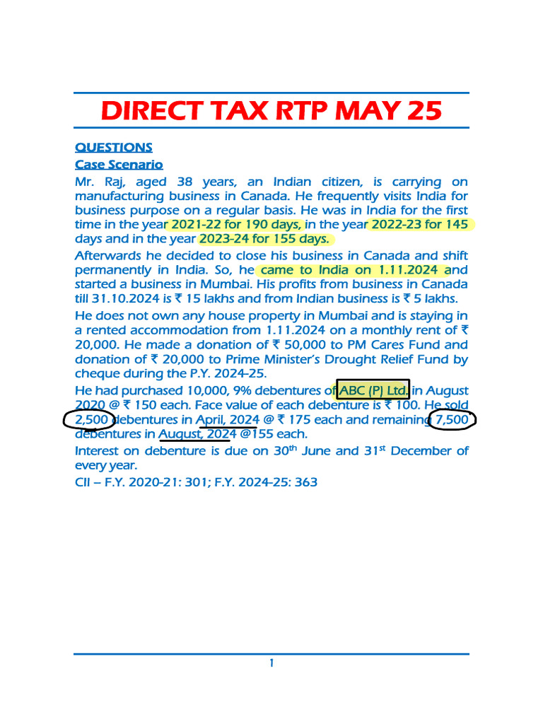 Inter DT RTP Questions M25 PDF | PDF | Capital Gains Tax | Taxes