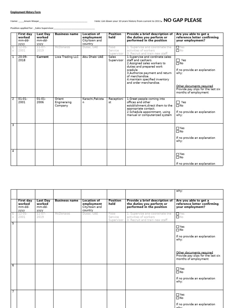3. Employment History (2) | PDF | United Arab Emirates | Employment