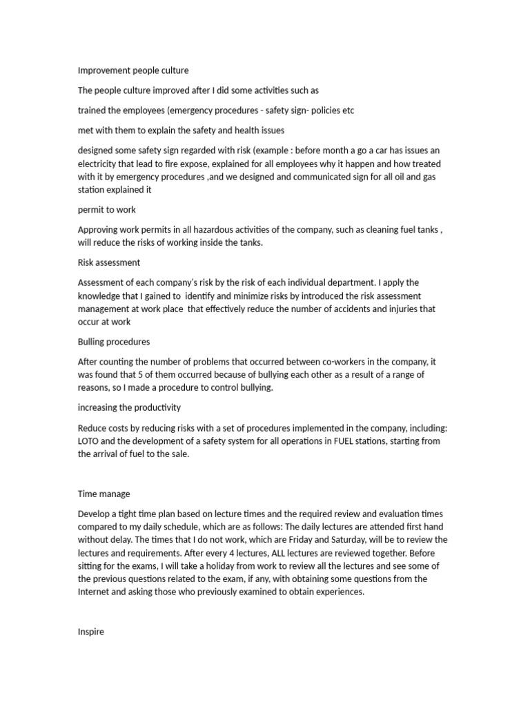 Learnng From Nebosh That I Used in Work Place | PDF | Safety ...