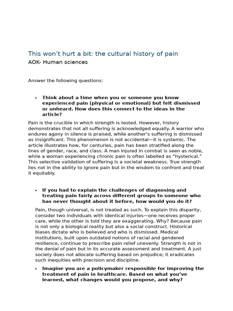 Cultural History of Pain and Inequity | PDF | Pain | Perception