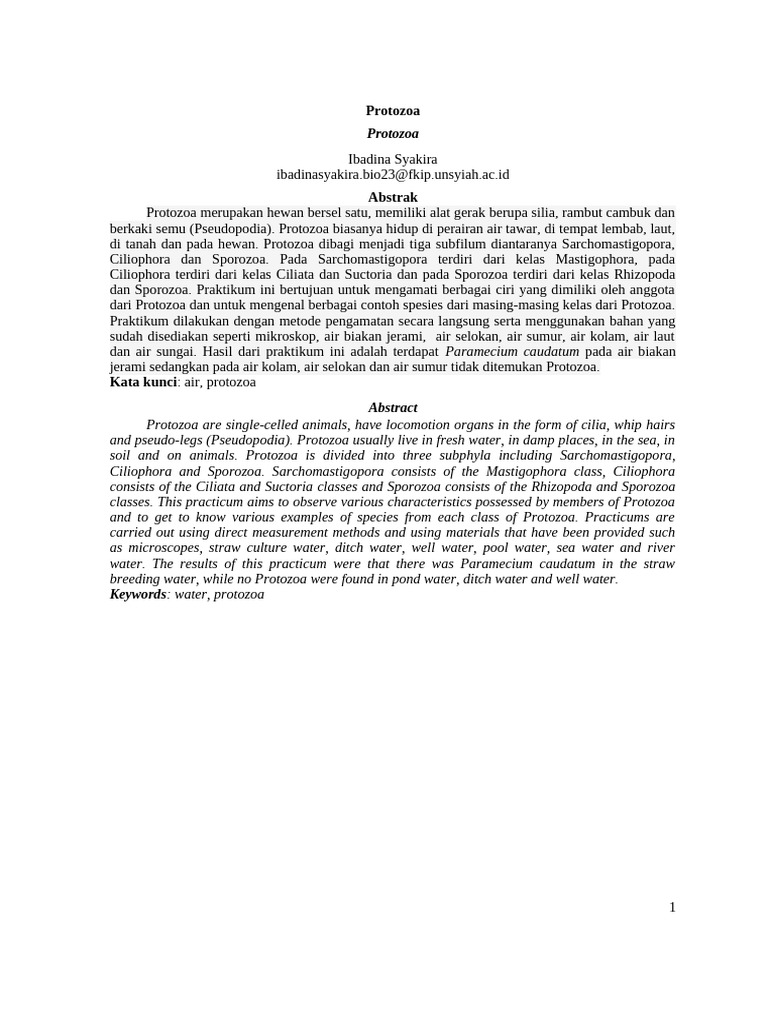 Ciri dan Klasifikasi Protozoa Uniseluler | PDF
