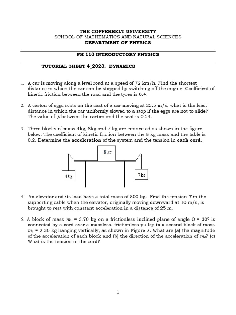 PH 110 Tutorial 4 2023 Dynamics | PDF | Force | Friction